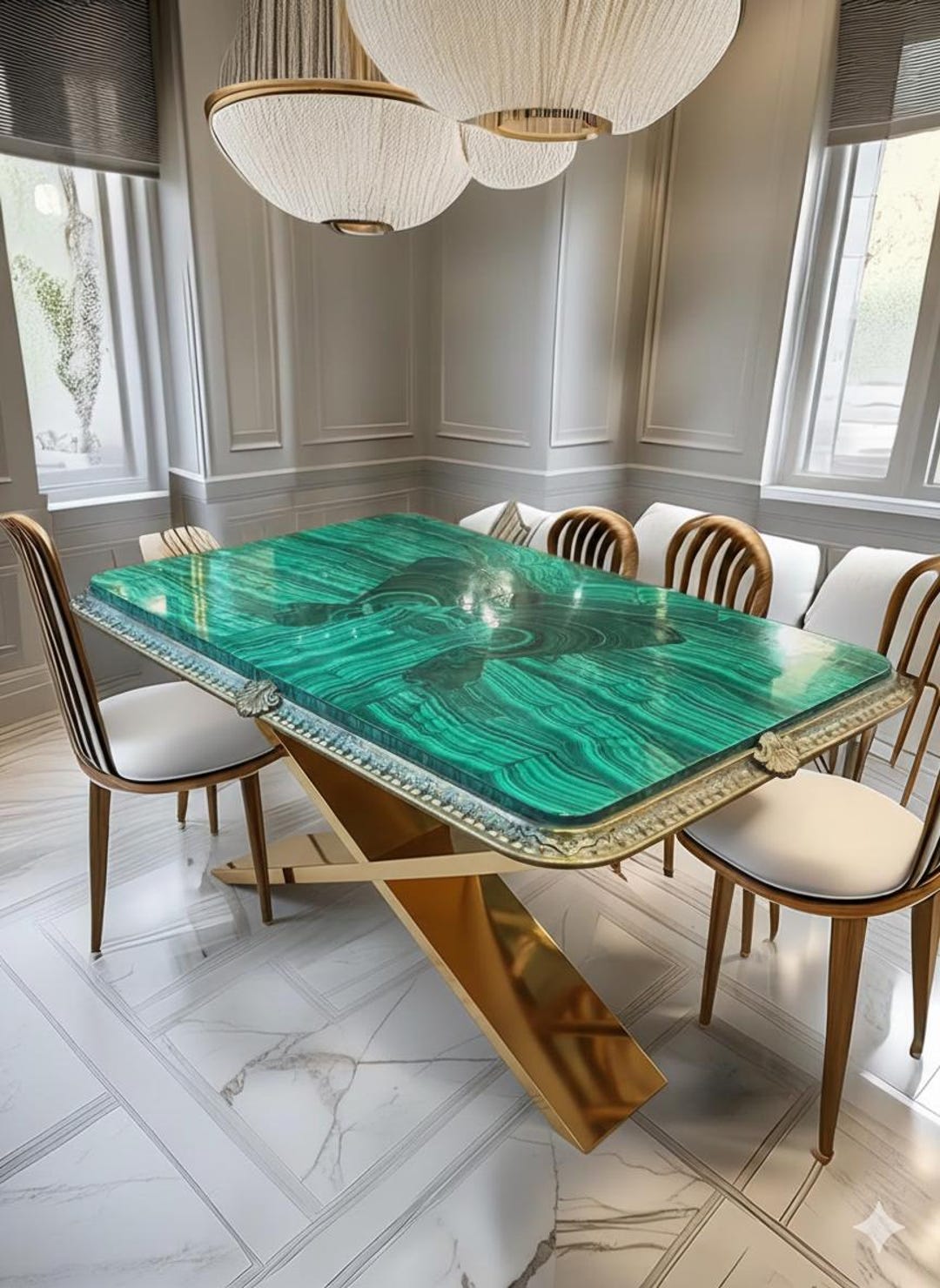 Malachite Gemstone Table | Real Malachite Slab Dining Table | Handmade ...