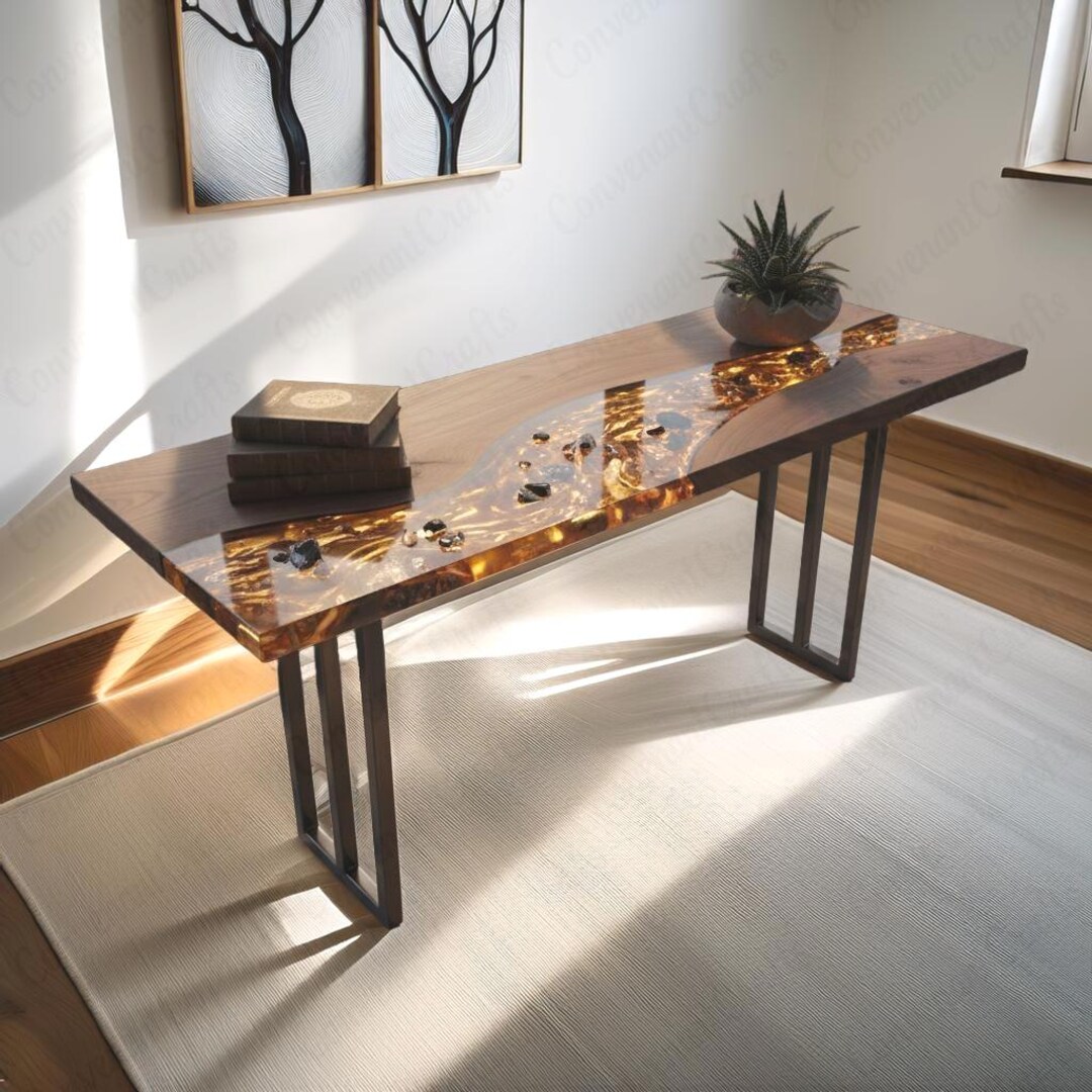 Live Edge Wood Hallway Table | Handmade Resin & Acacia Wood Entryway ...