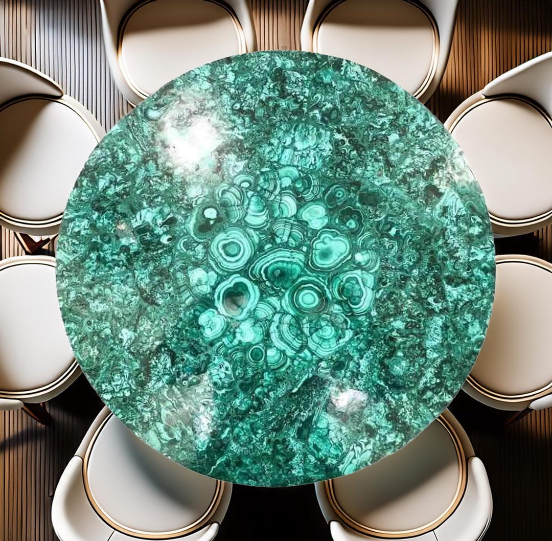 Luxury Malachite Gemstone Table | Round Green Malachite Stone Tabletop ...