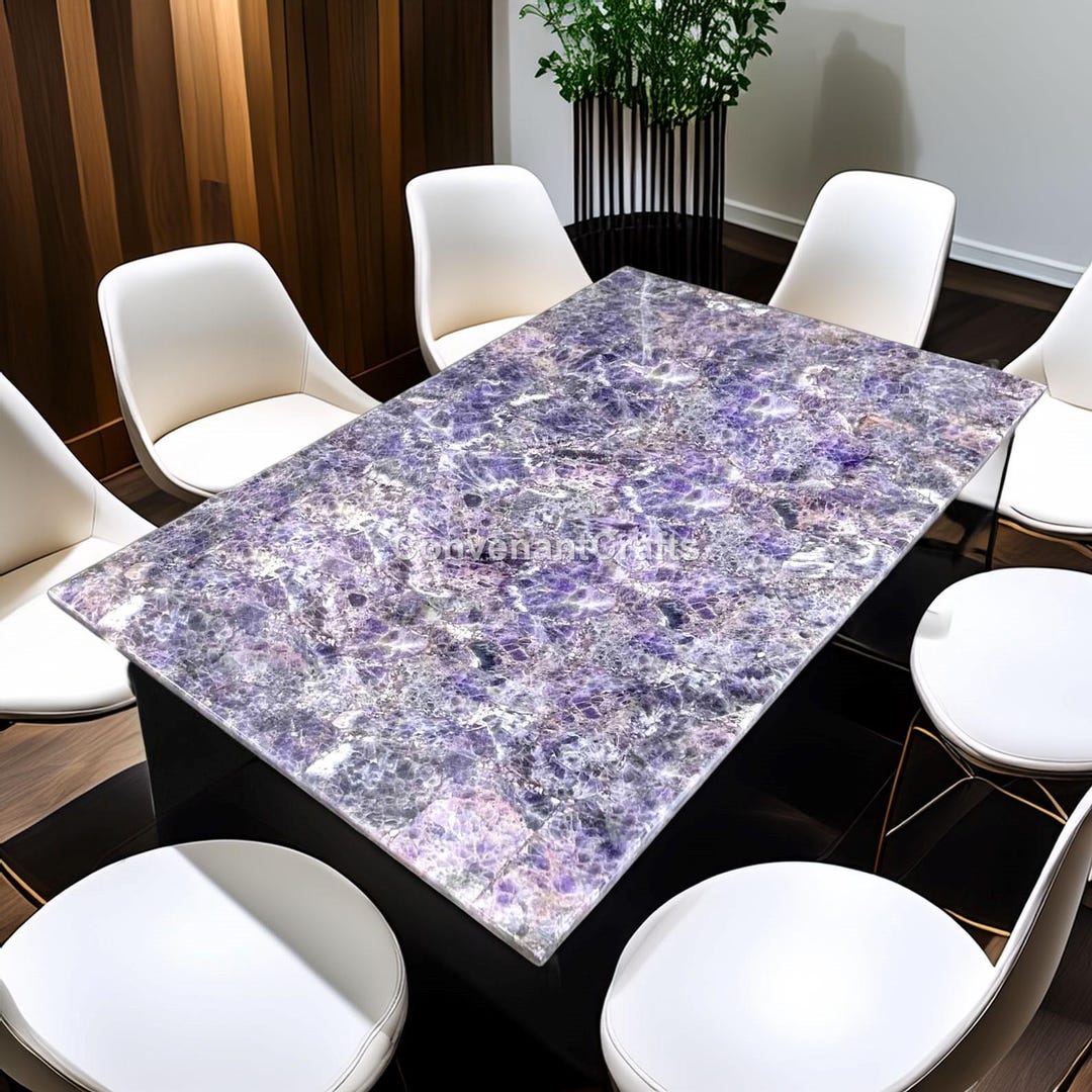Luxury Amethyst Dining Table With Live Edge Large Purple Crystal Slab ...