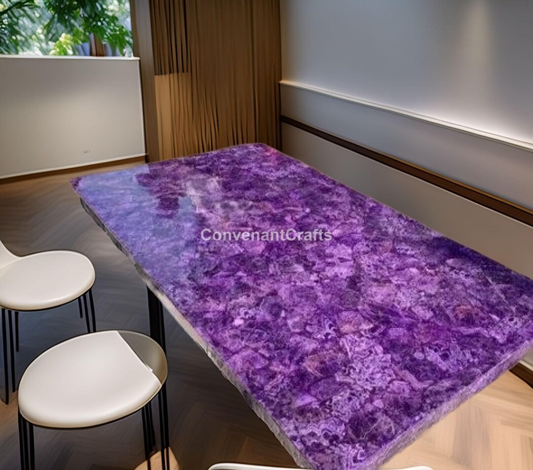 Luxury Amethyst Dining Table With Live Edge Large Purple Crystal Slab ...