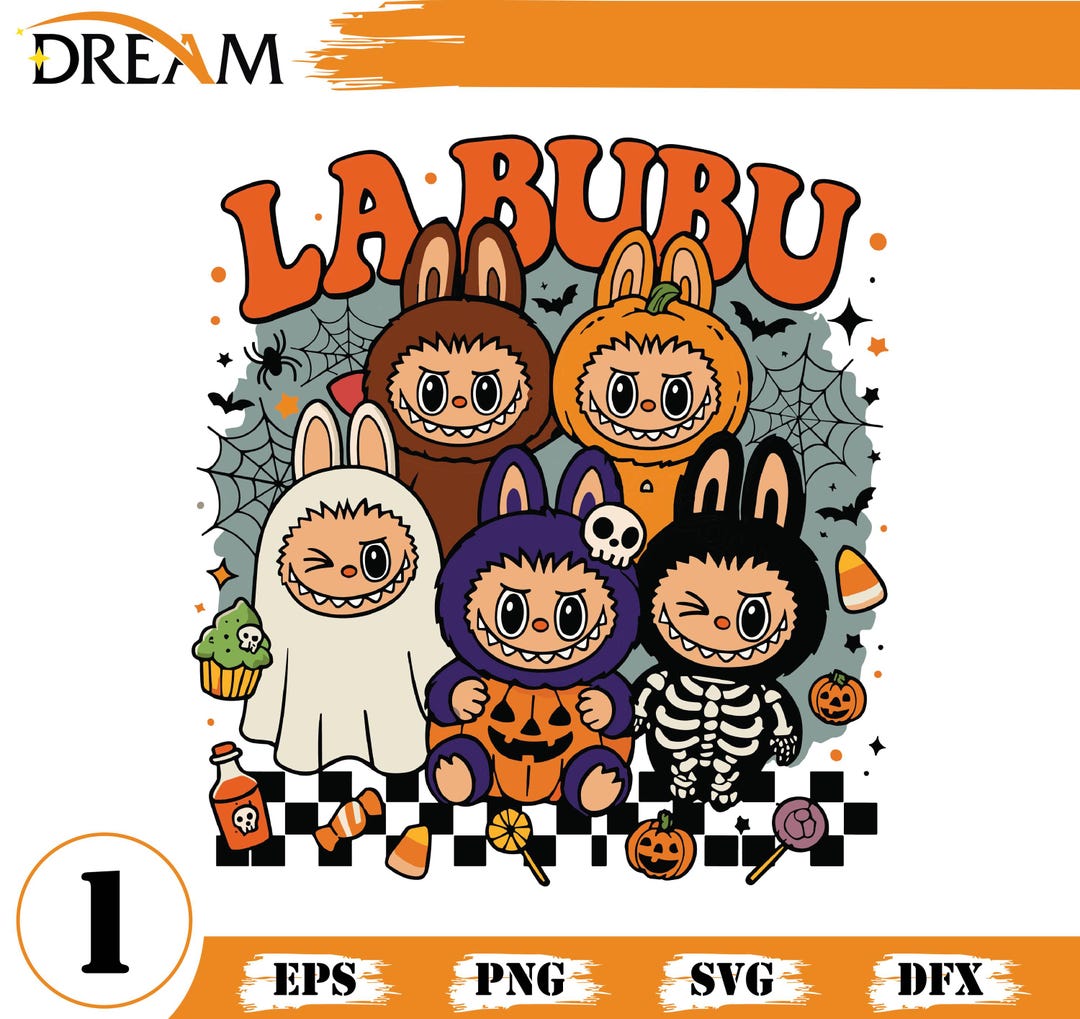 Labubu Halloween Clipart Bundle | Cute Kawaii Ghost Pumpkin Skeleton ...