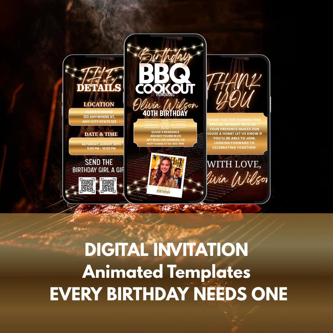 Luxury BBQ Cookout Invitation Video | Gold Black Birthday Template ...