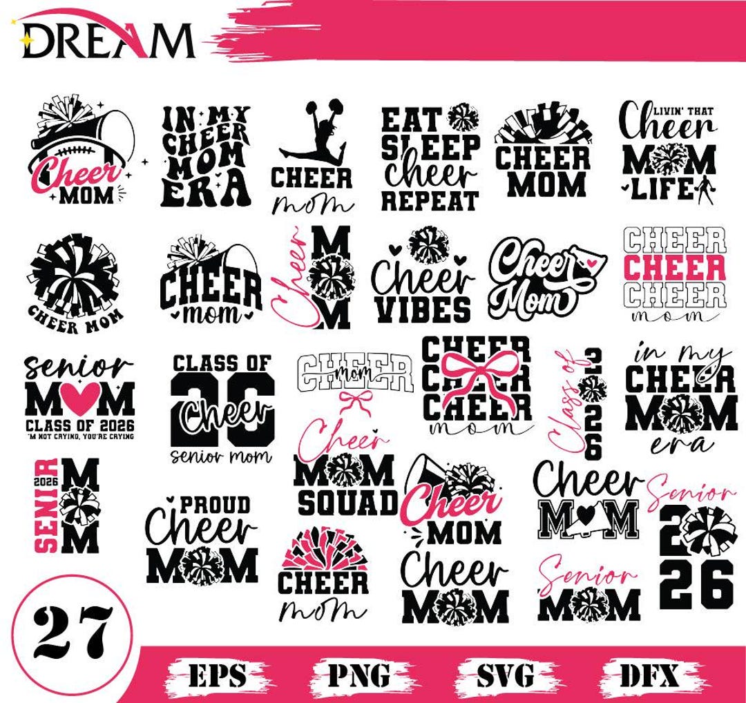 Cheer Mom SVG Bundle | Senior 2026 Cheerleaders PNG | Cheer Mom Life ...