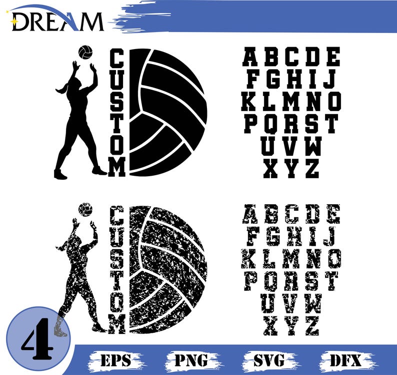 Volleyball Custom Letter SVG Bundle | Sports Alphabet Designs for ...