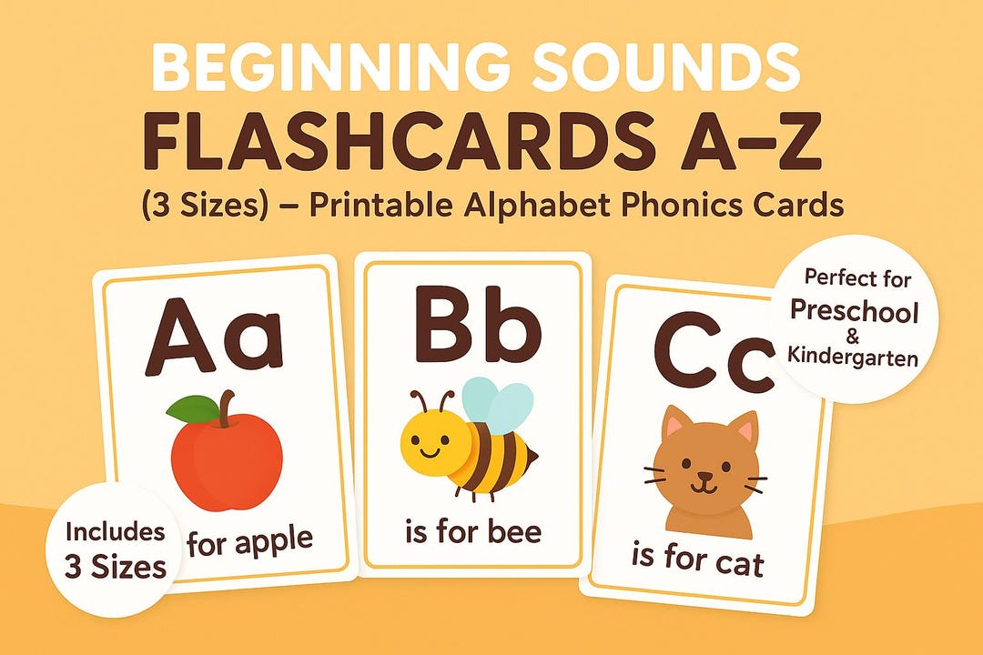Cute 3D Beginning Sounds Flashcards A-Z (3 Sizes) – Printable Alphabet ...