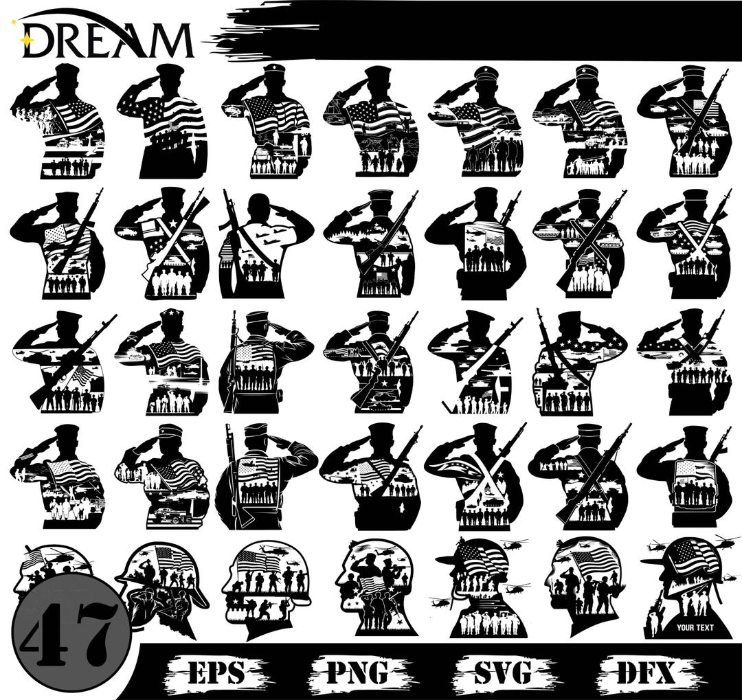 Military Soldier Silhouette SVG Bundle 47 Designs | Army Veteran ...