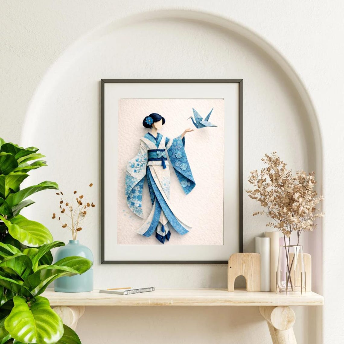 Japanese Layered Effect Poster: Geisha and Crane (digital Download) - Etsy