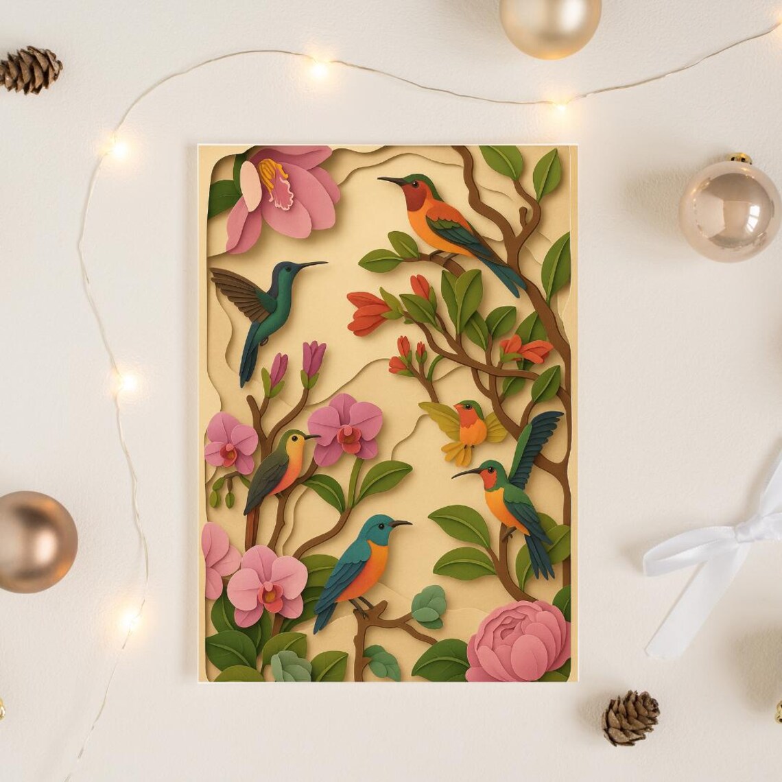 3D Birds & Flowers Layered Paper Cut Art: Shadow Box Printable (digital ...