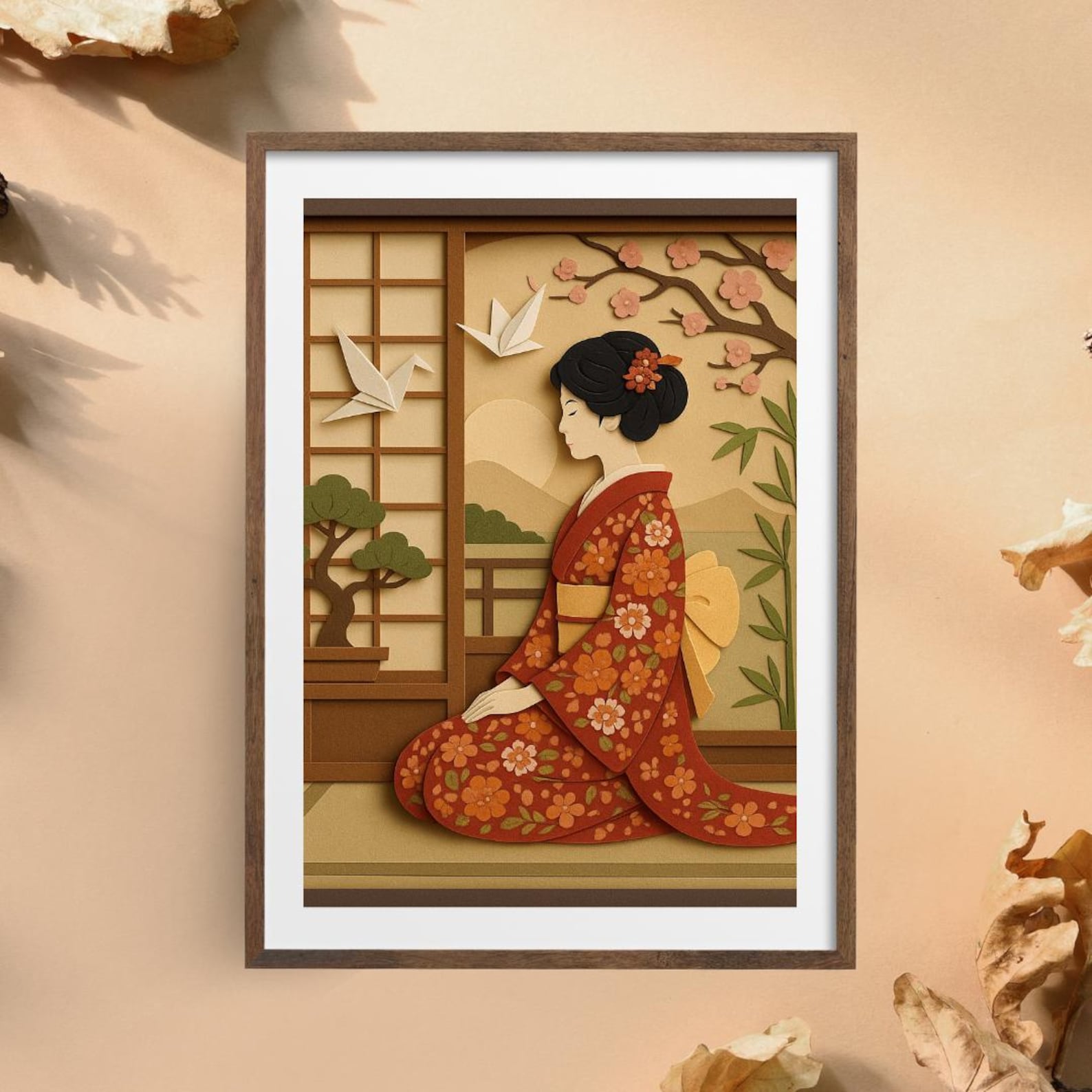 Japanese Layered Effect Poster, Crane & Sakura (digital Download) - Etsy