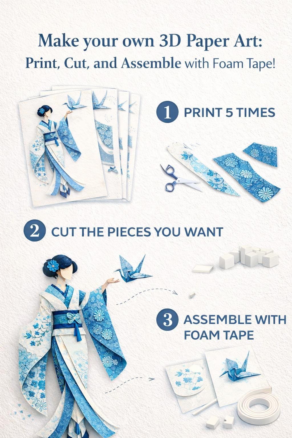 Japanese Layered Effect Poster: Geisha and Crane (digital Download) - Etsy