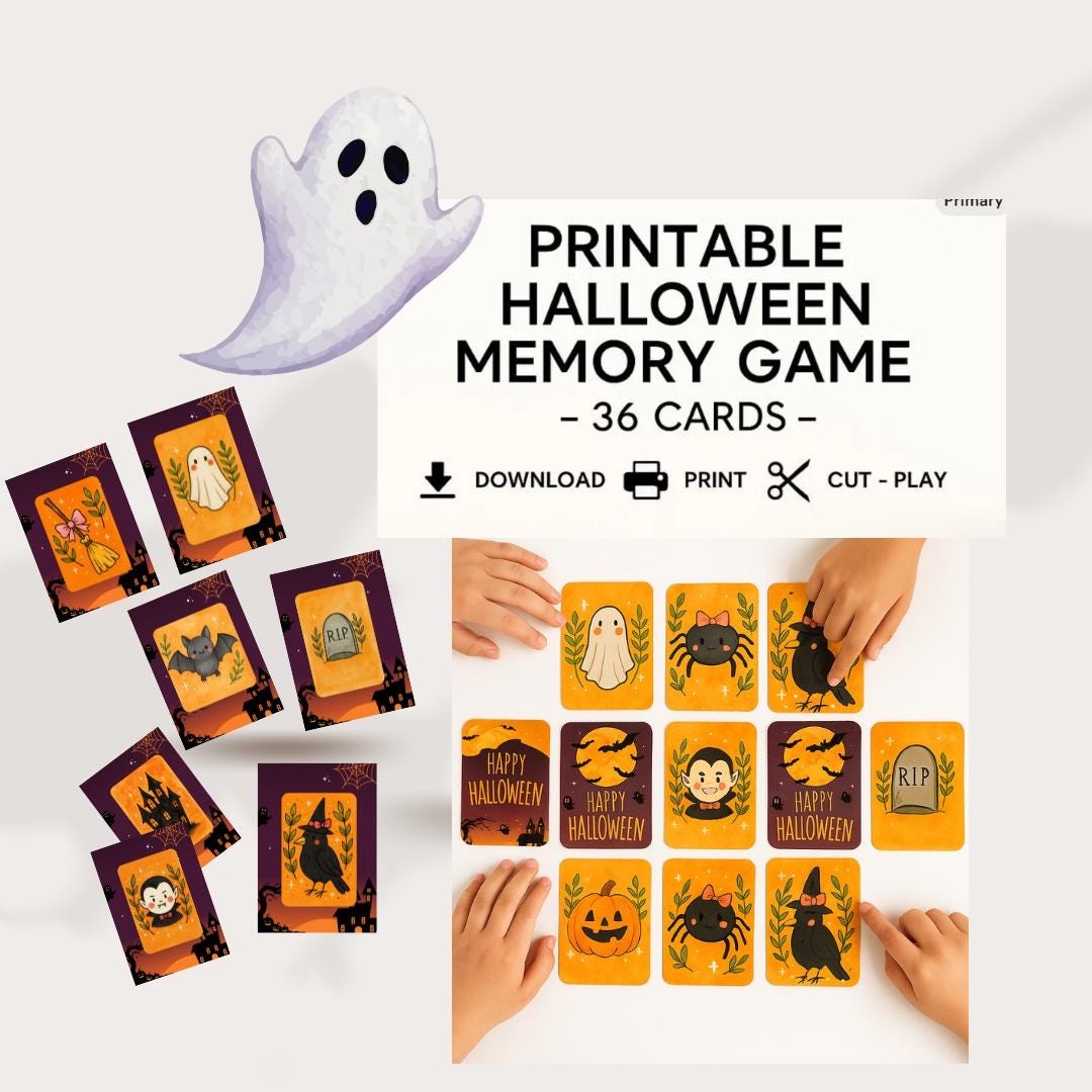 Printable Halloween Memory Game: Spooky DIY Matching Cards (digital ...