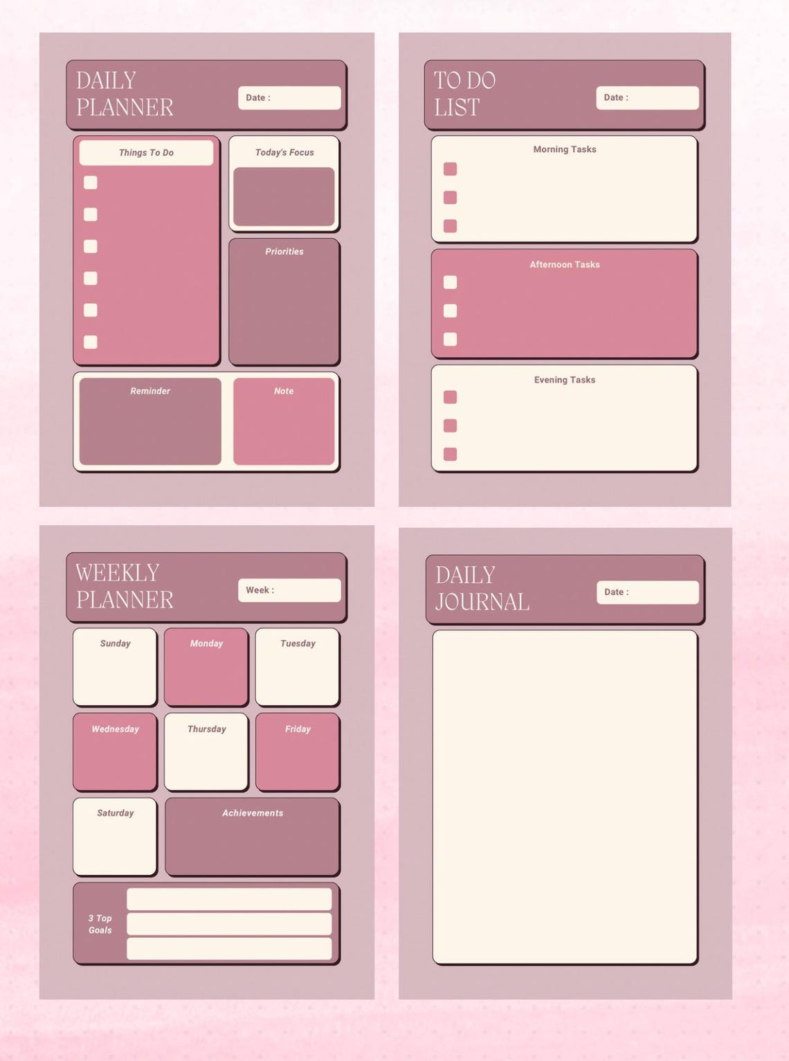 Pastel Pink Daily Planner | Printable Template (digital Download - Etsy