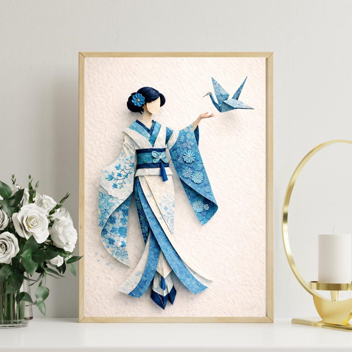 Japanese Layered Effect Poster: Geisha and Crane (digital Download) - Etsy