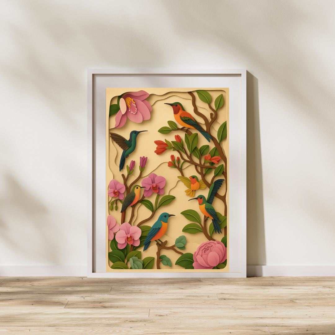 3D Birds & Flowers Layered Paper Cut Art: Shadow Box Printable (digital ...