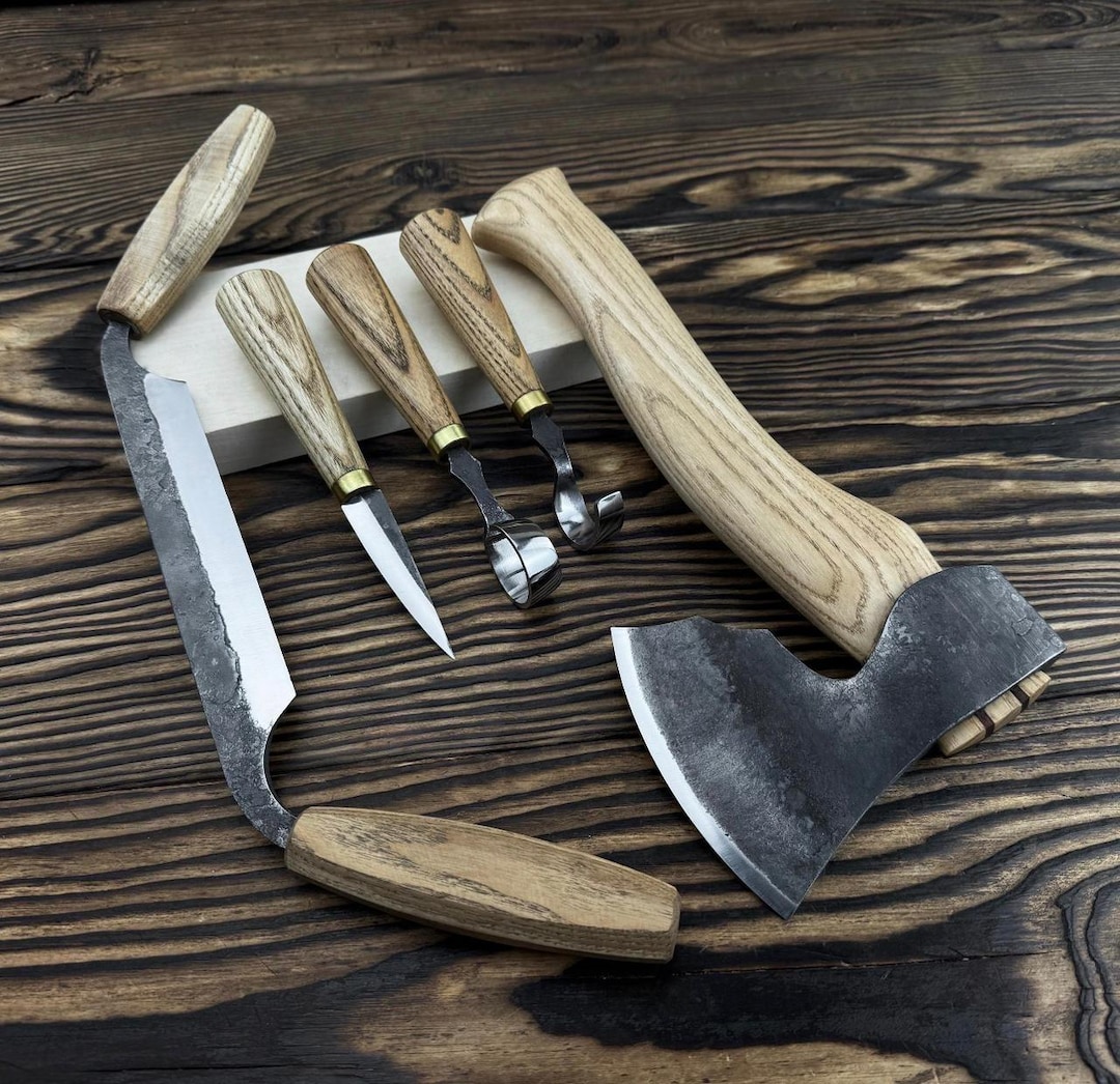 Hand Forged 5-piece Woodworking Tool Set: Carbon Steel Chisels ...