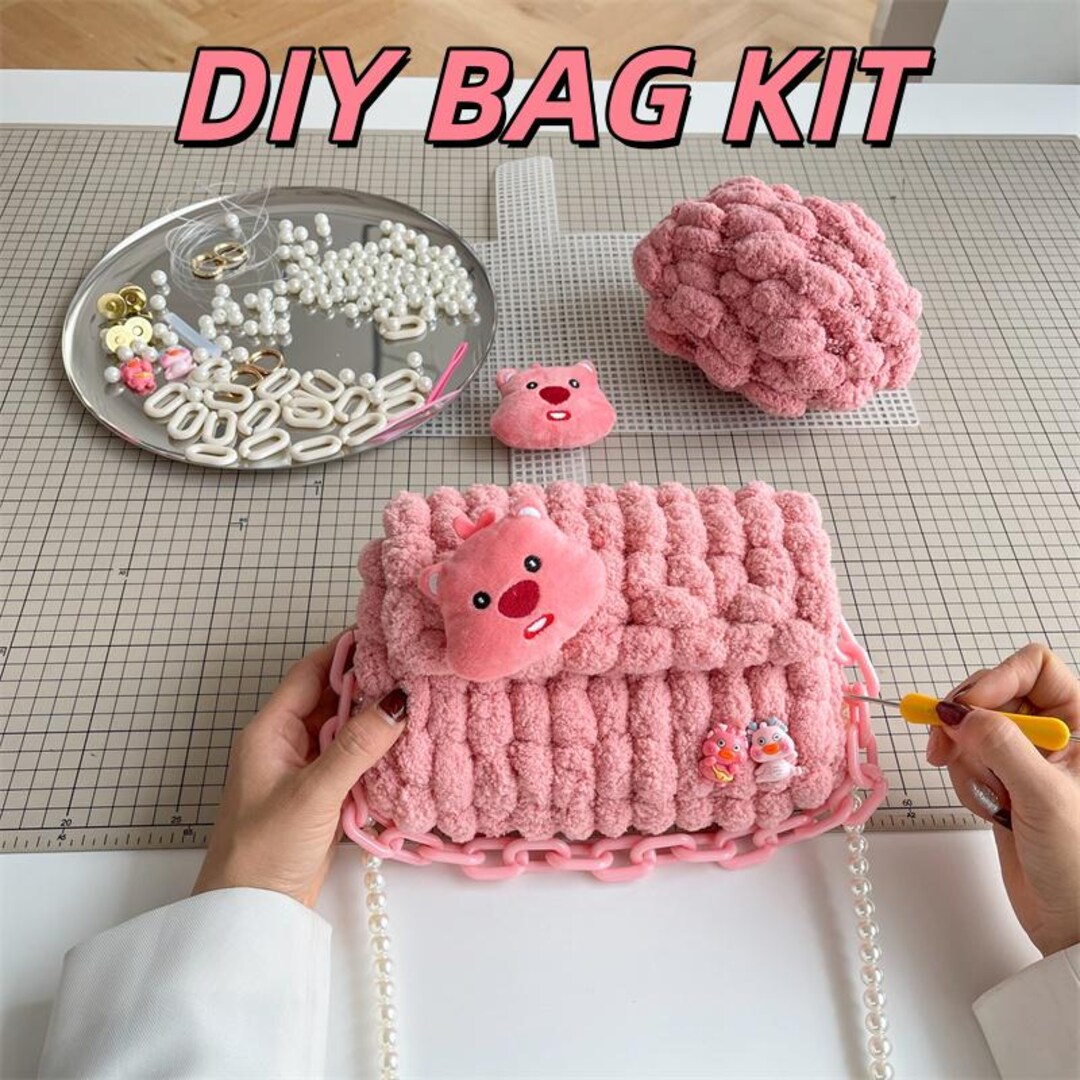 DIY Crochet Fluffy Bag Kit: Beginner Plush Purse With Pearl Strap - Etsy