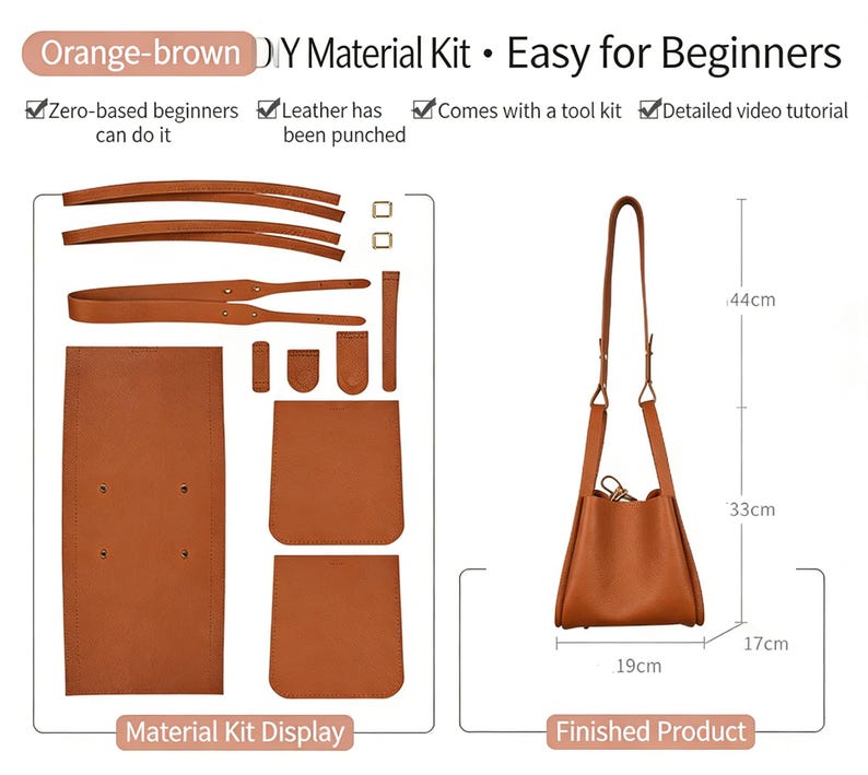 DIY Handmade Leather Shoulder Bag Kit – Beginner Hand-sewn Head-layer ...