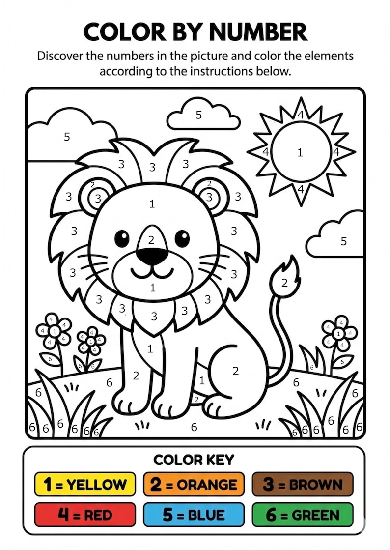 Animal Color by Number Worksheet for Kids | Printable Coloring Page ...