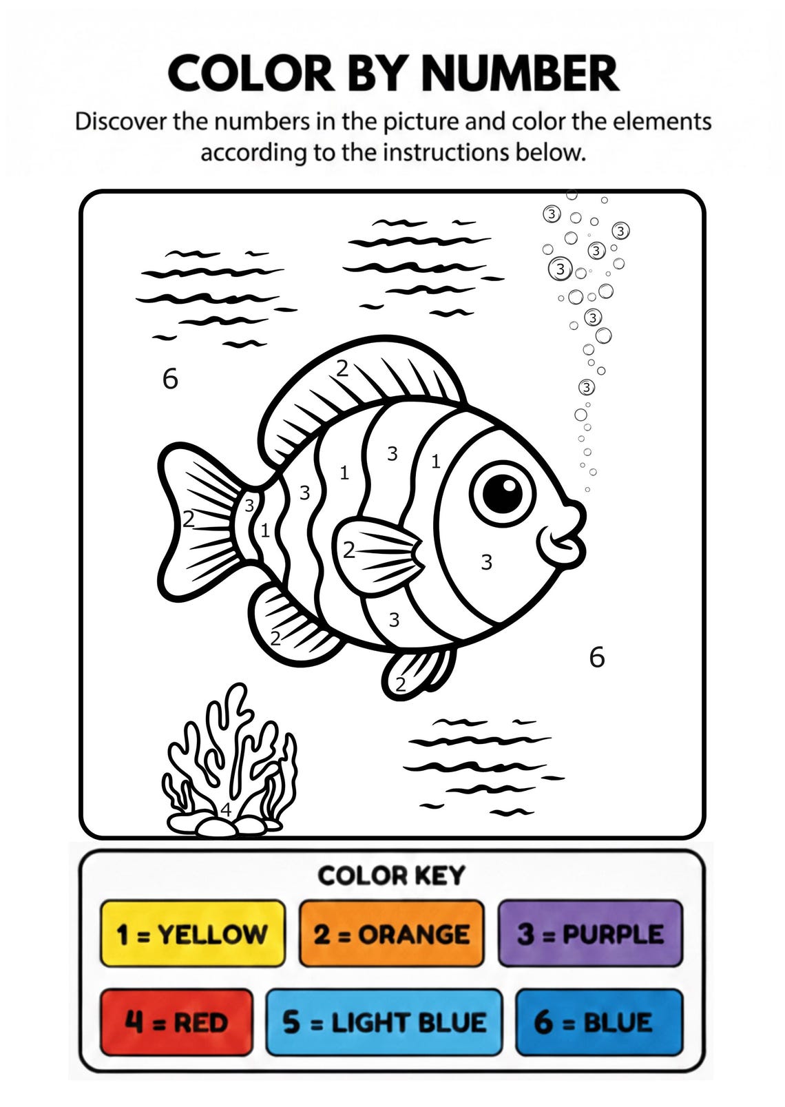 Animal Color by Number Worksheet for Kids | Printable Coloring Page ...