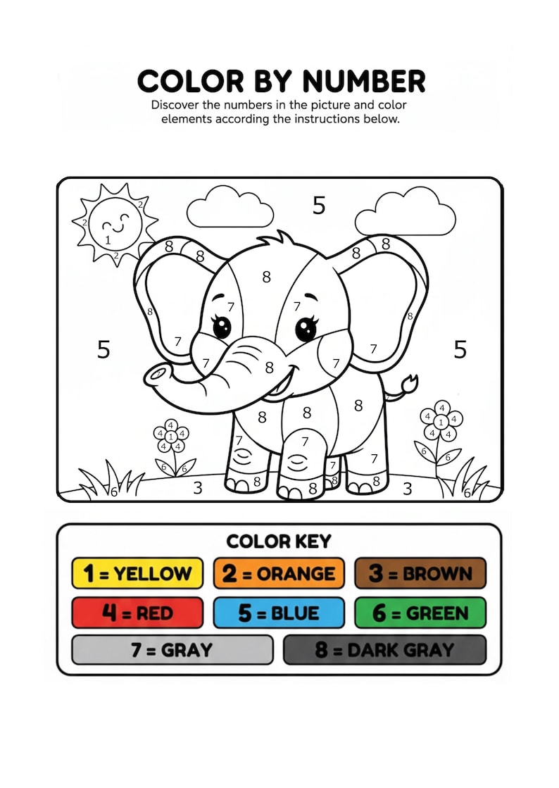 Animal Color by Number Worksheet for Kids | Printable Coloring Page ...