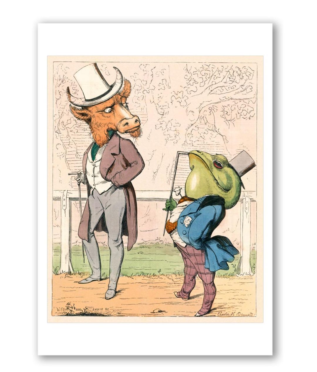 Aesop's Fables Art Print - the Frog and the Ox (1857) Charles Henry ...