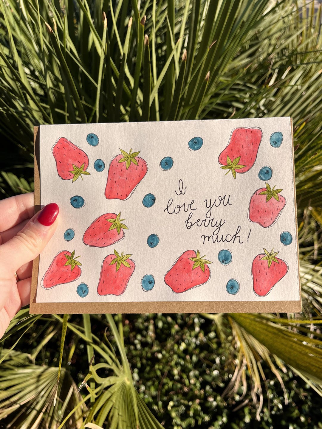 Handmade Watercolor Strawberry Card | I Love You Anniversary - Etsy