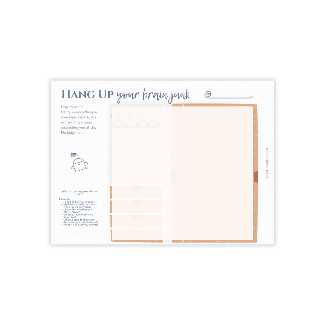 Adhd-friendly Brain Dump Sticky Note Pad | 8x6 | Hang up Your Brain ...