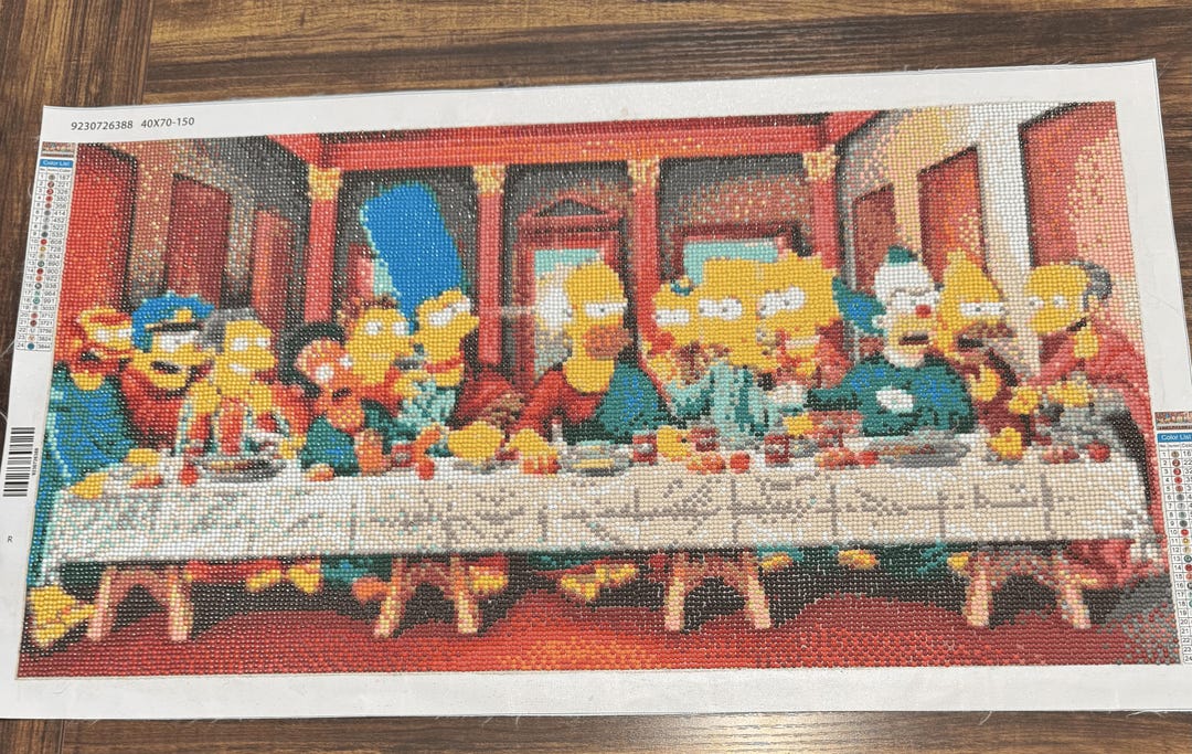 Homer Simpson "the Last Supper" Diamond Art, Completed and Sealed 25 1/ ...