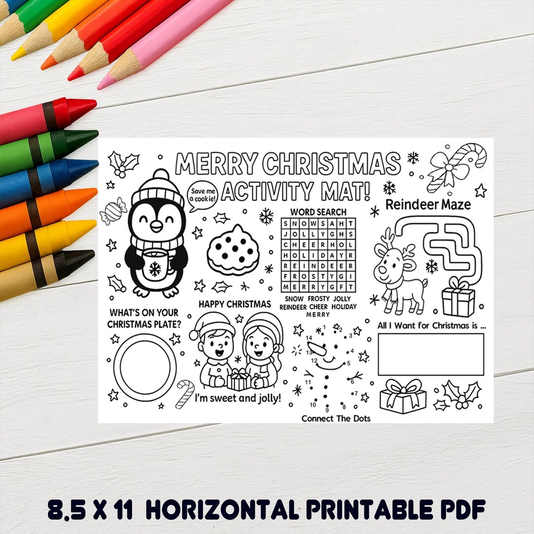 Penguin Christmas Activity Mat Printable | Kids Holiday Placemat ...