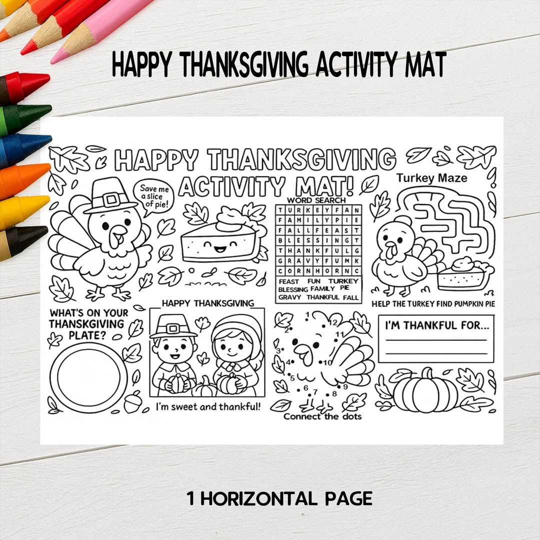 Thanksgiving Activity Mat Printable, Kids Coloring Placemat ...