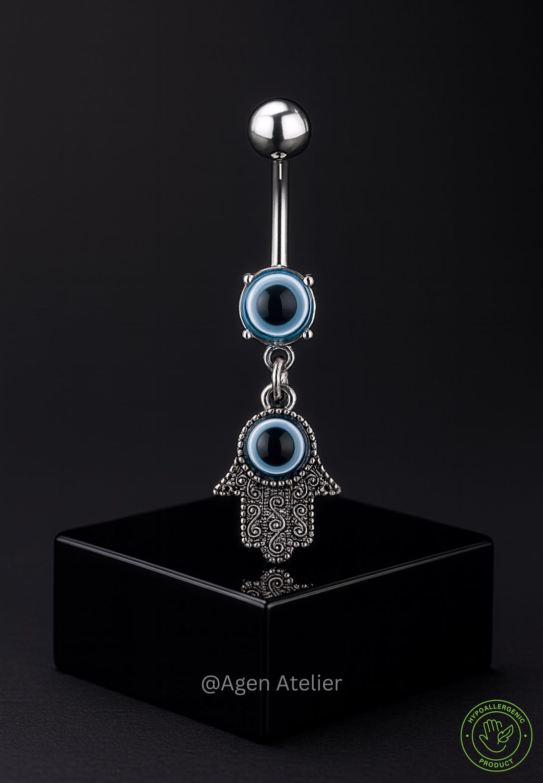 Hamsa Hand Evil Eye Belly Ring: 14G Stainless Steel Navel Jewelry - Etsy