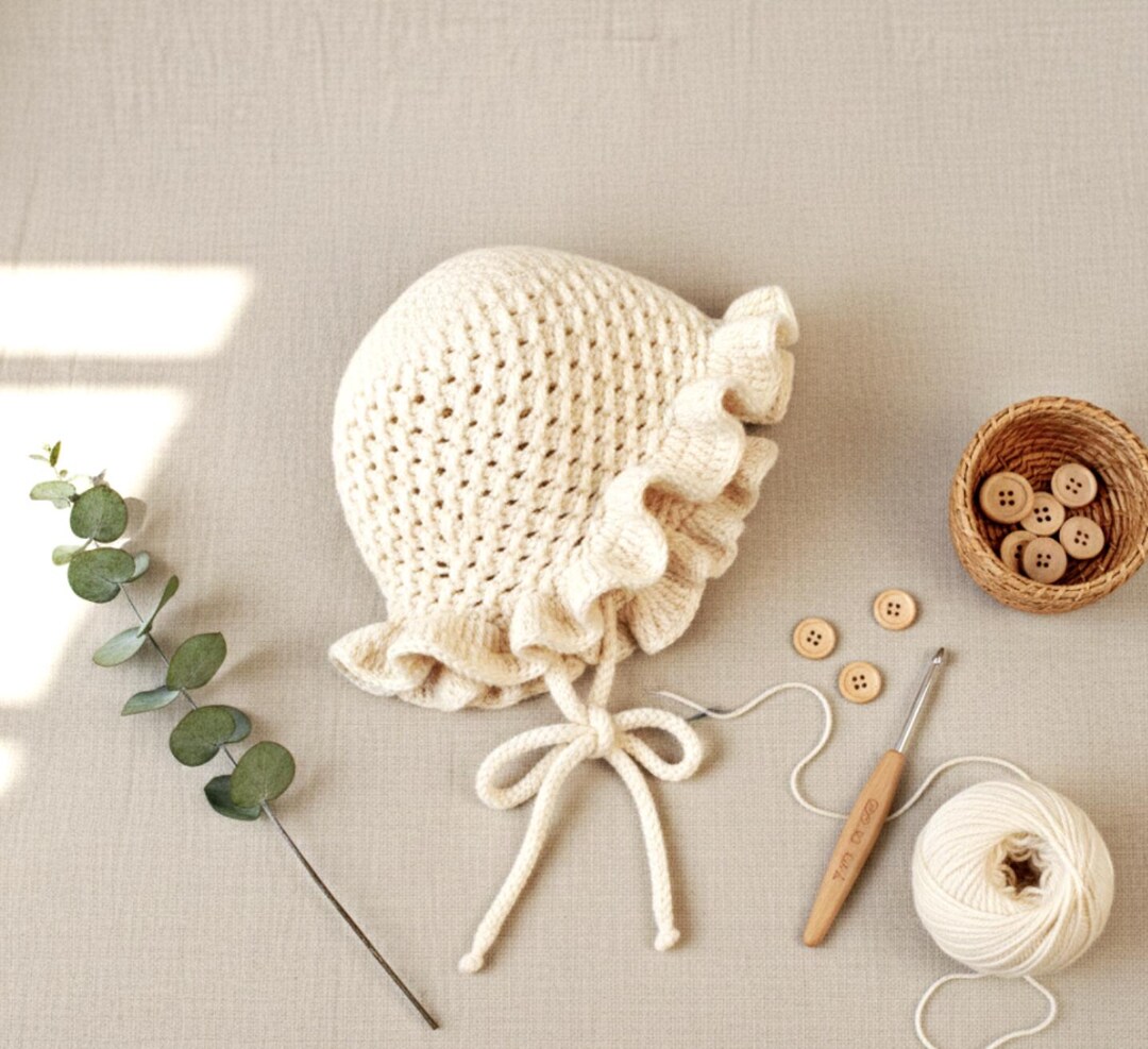Crochet Baby Bonnet Pattern, Ruffle Brim, Newborn Photo Prop (PDF ...