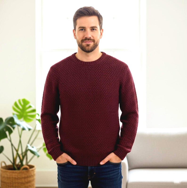 Adult Crochet Crew Neck Pullover Pattern PDF | Unisex Crewneck Sweater ...