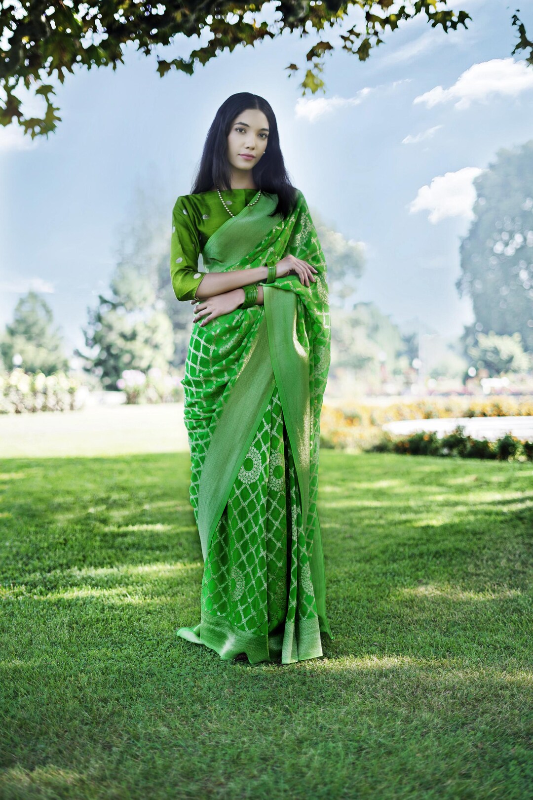 Green Festive Drape With Elegant Embroidery - Etsy