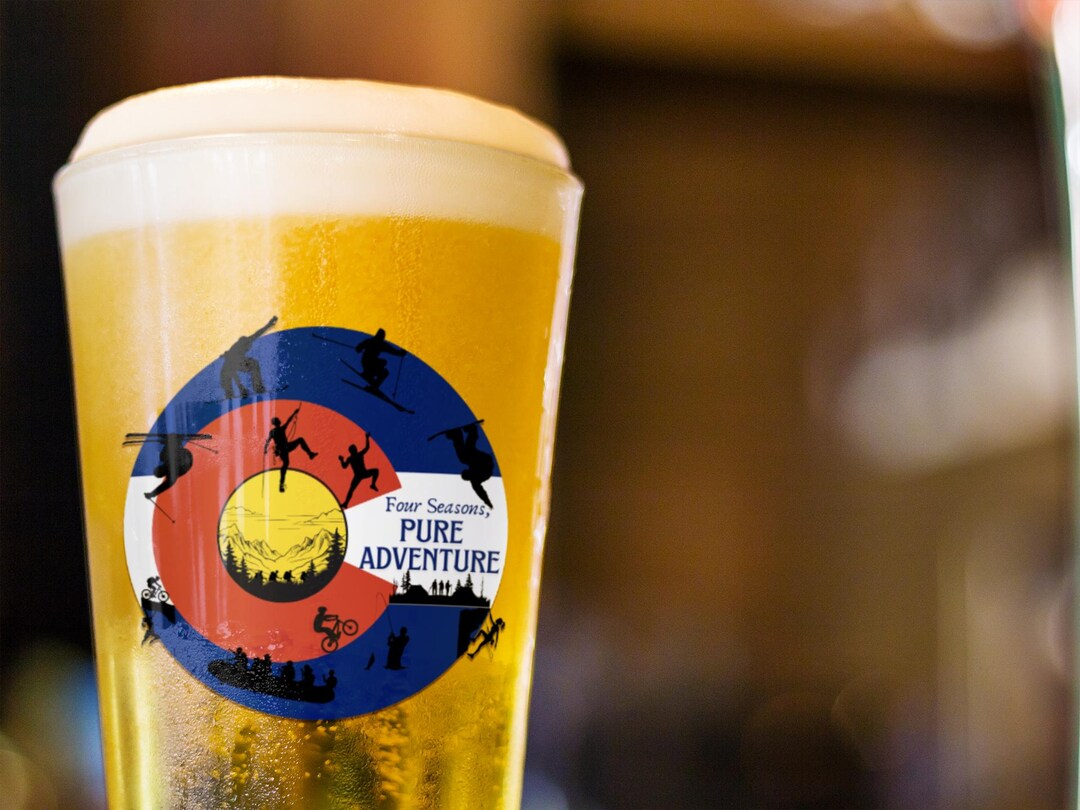 Colorado Flag Pint Glass, Four Seasons Adventure Design, Outdoor Gift ...