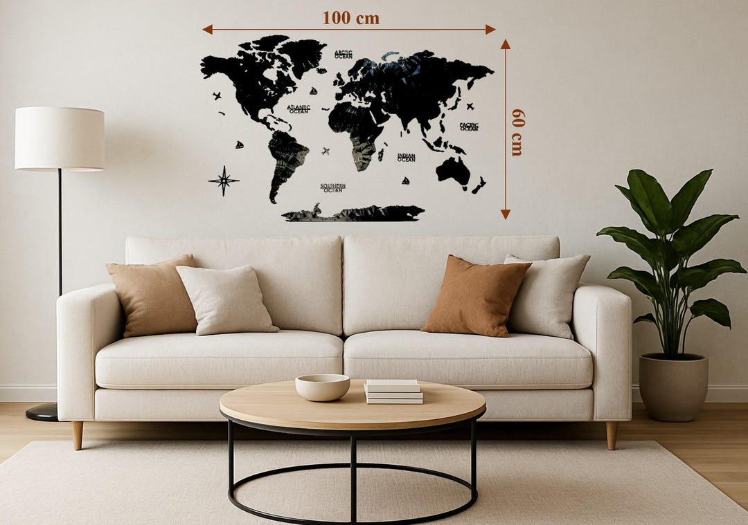 3D World Map - 3D Printed World Map, Elegant and Minimalist Wall Decor ...
