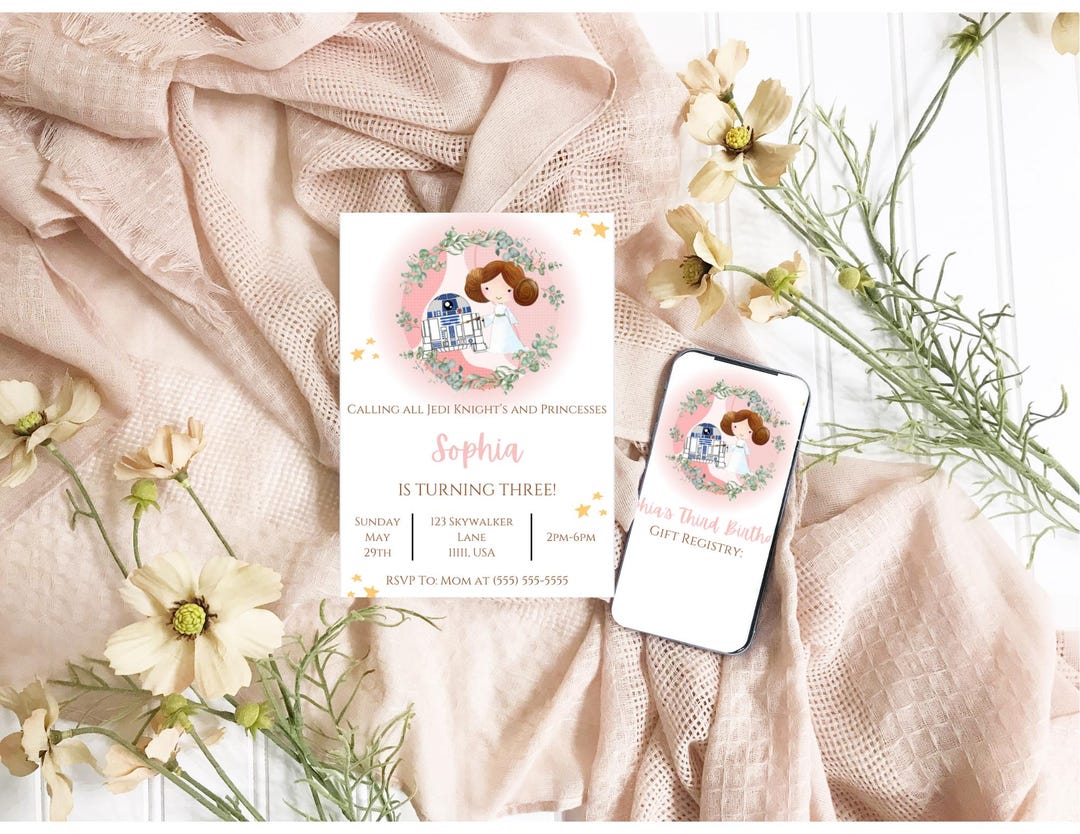 Princess Leia Birthday Invitation: Star Wars Theme (digital Template ...
