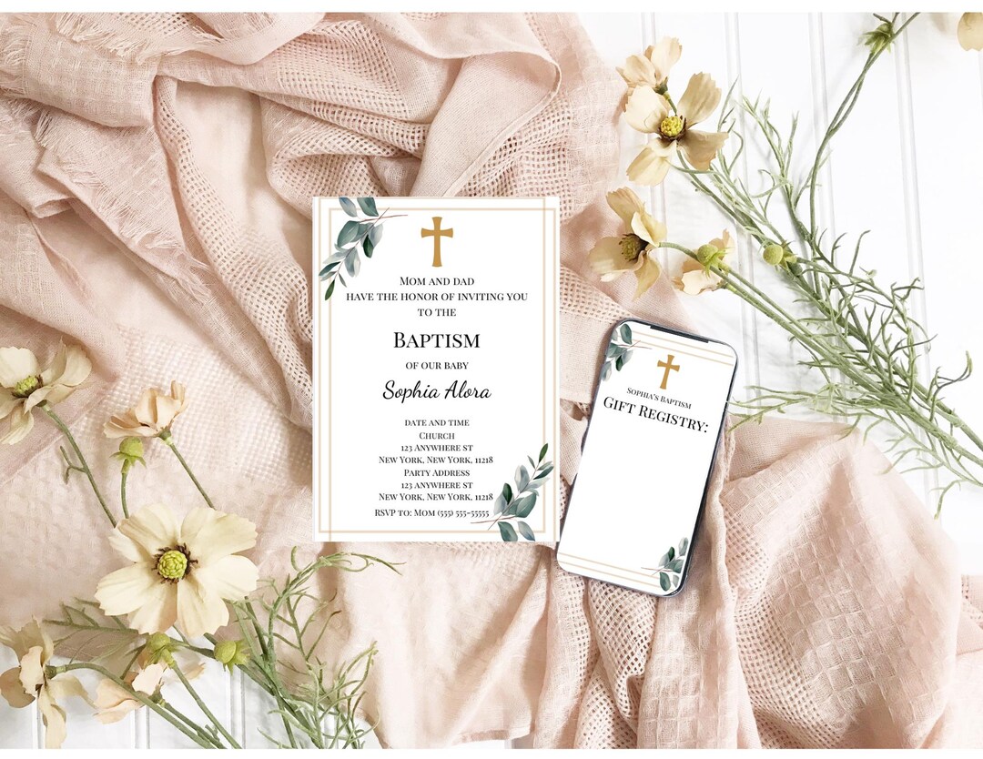 Simple Baptism Invitation Template: Custom Digital Design (4x6in Canva ...