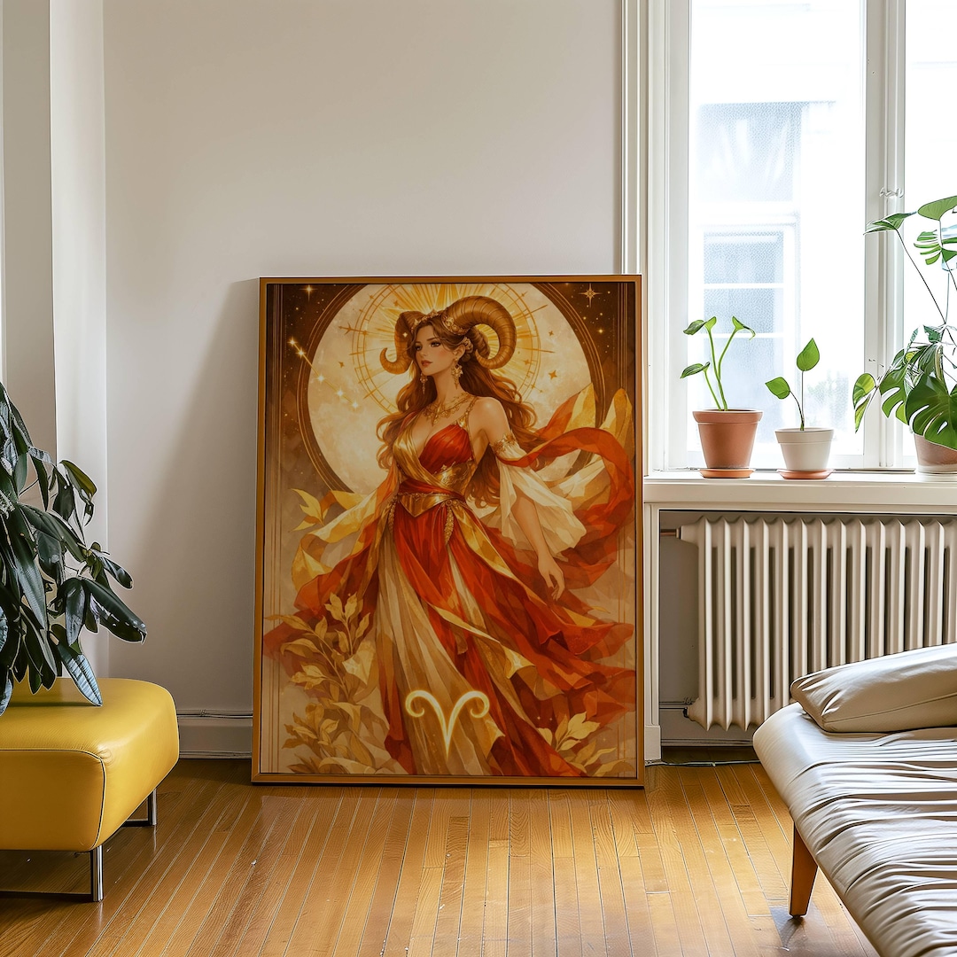 Aries Zodiac Goddess Poster, Divine Aries Wall Art, Celestial Astrology ...