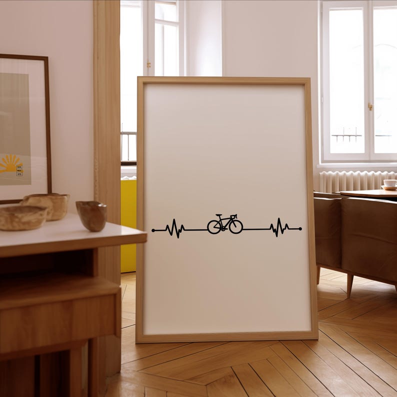 Cycling Posters | Bicycle ECG Line Wall Art | Modern Cycling Poster ...