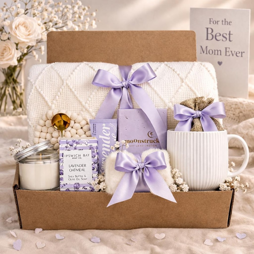Mother’s Day Gift Box for Mom, Lavender Spa Gift Basket, Self Care Gift ...