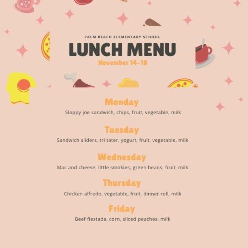 Editable School Lunch Menu Template | Weekly Food Planner | Printable ...