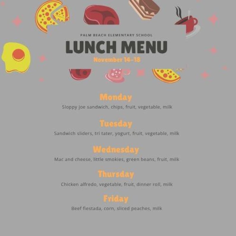 Editable School Lunch Menu Template | Weekly Food Planner | Printable ...