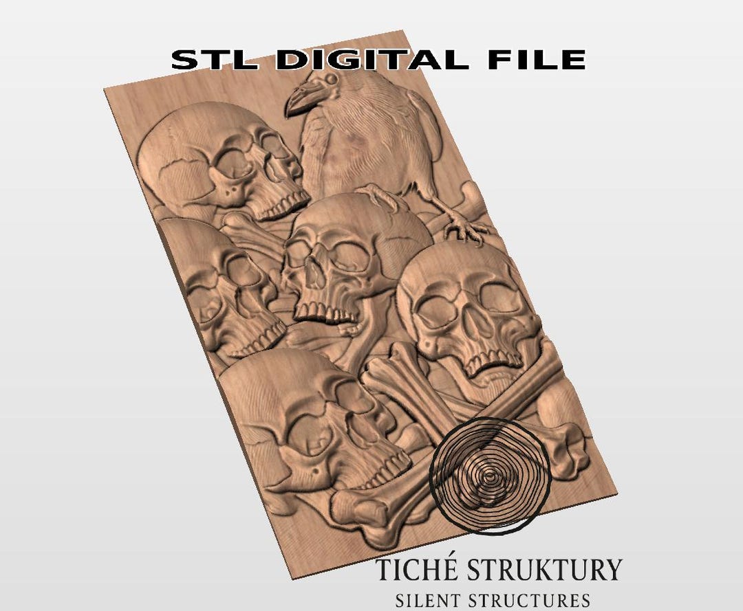 Raven on Skull Pile 3D STL Model - Gothic Horror Design (digital ...