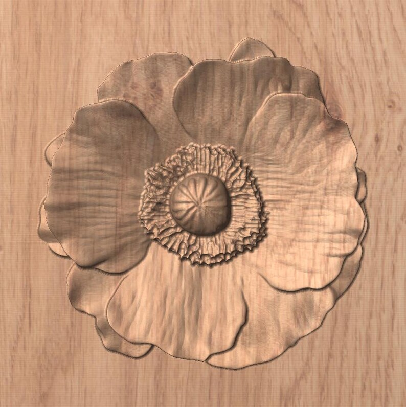 Poppy Flower Relief – 3D STL Model for CNC Carving, Woodworking, Floral ...