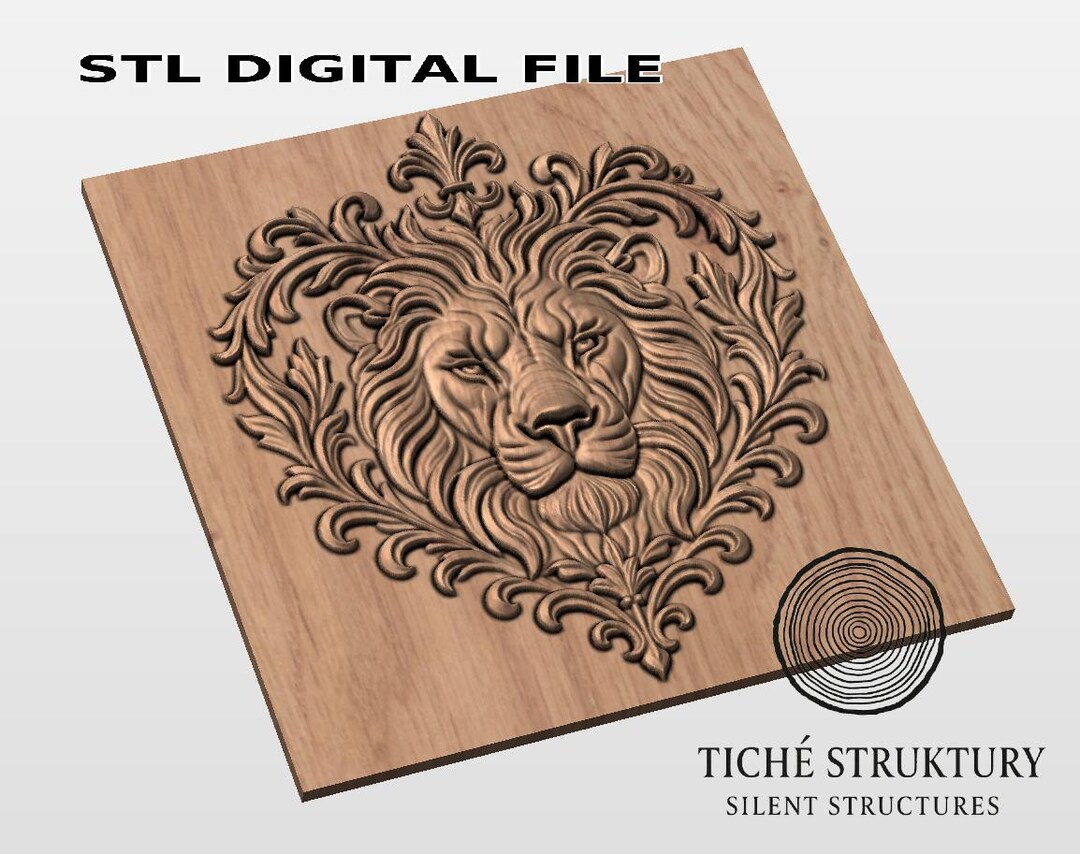 Baroque Lion Crest Relief - 3D STL Model for CNC Carving (digital ...