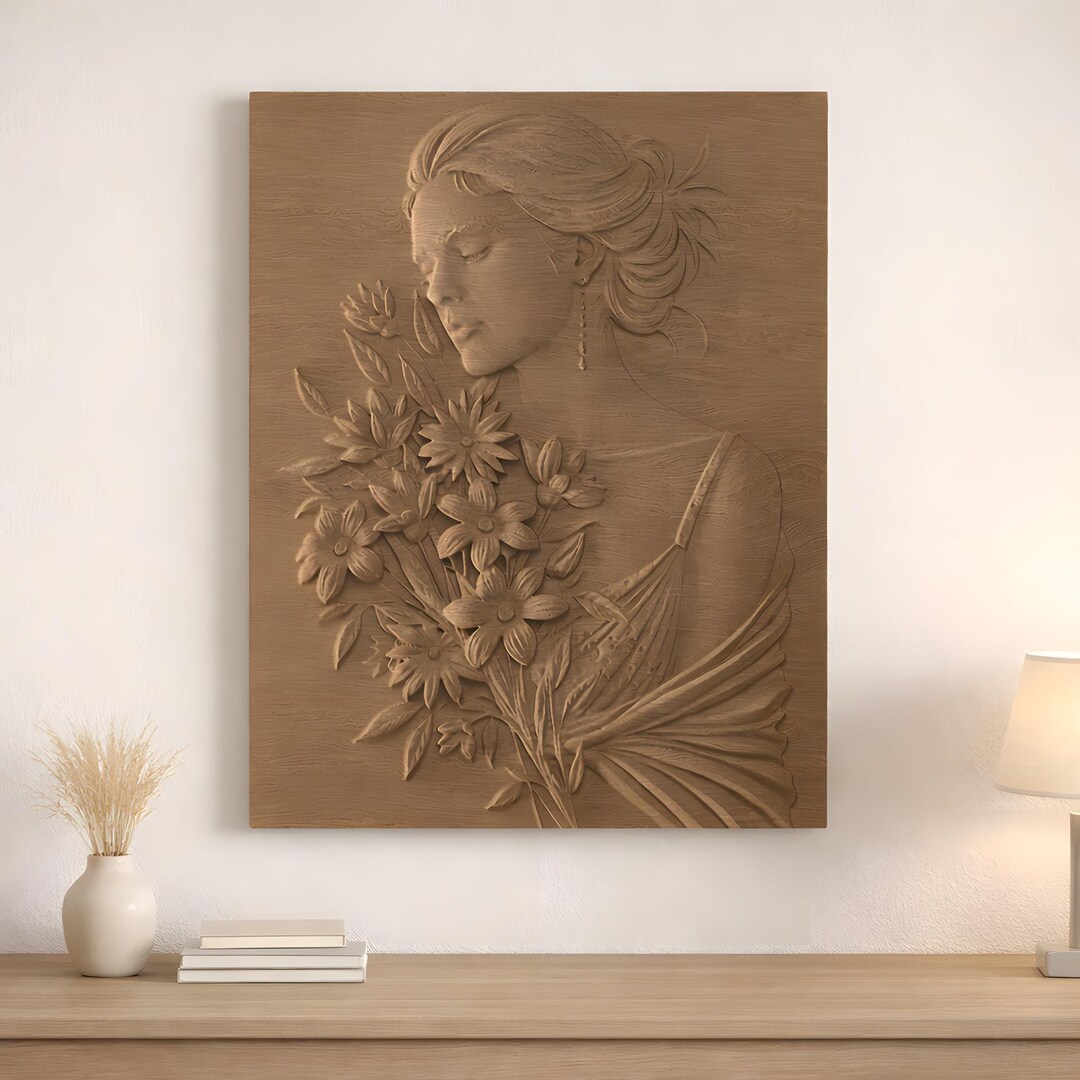 Woman With Flowers STL File CNC Wood Carving - Etsy