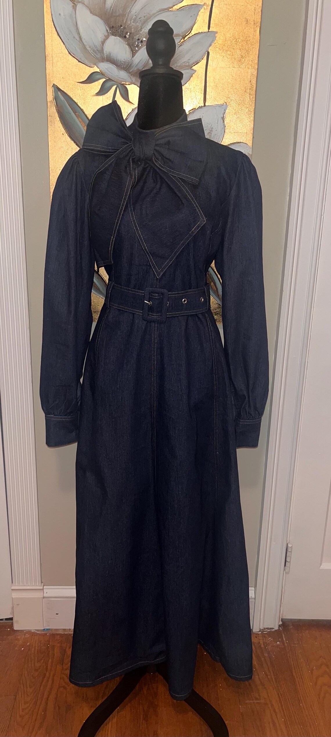 Denim Elegance Bow-neck Maxi Dress - Etsy