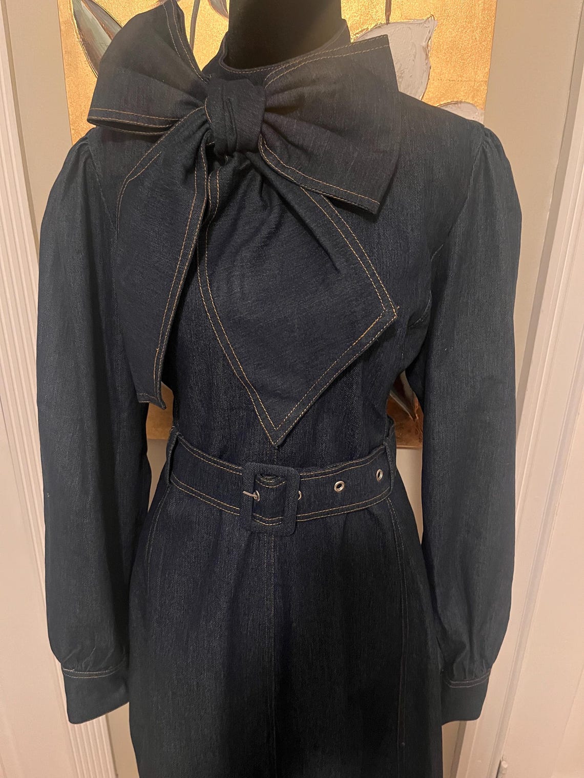 Denim Elegance Bow-neck Maxi Dress - Etsy